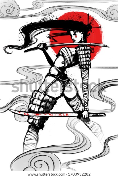 Sexy Samurai Girl Two Swords Bikini Stock Illustration 1700932282 Shutterstock