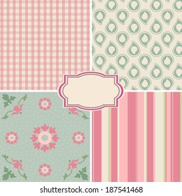 Shabby Chic Rose Patterns Seamless Backgrounds Stock Illustration ...