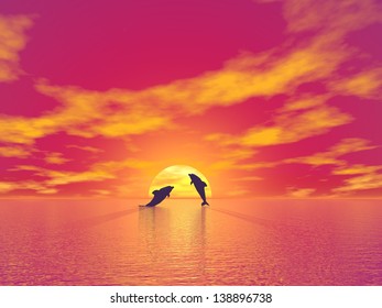 Shadow Two Small Dolphins Jumping Ocean Stock Illustration 138896738 ...