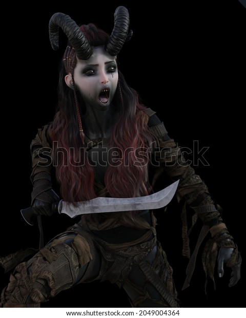 She Demon 3d Rendering Crouching Ready Stock Illustration 2049004364 ...