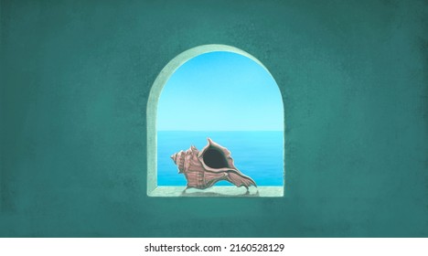 Shell Window Sea Concept Idea Art Stock Illustration 2160528129 ...