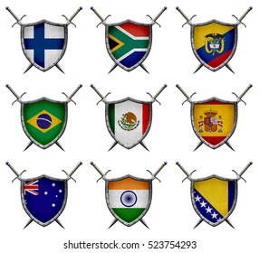 Medieval Shields Swords Countries Flags: ภาพประกอบสต็อก 534734989 ...