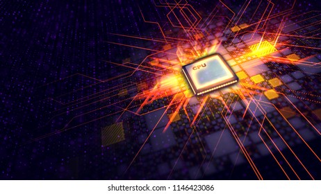 Dazzling 3d Illustration Flying Cpu Tablet: ilustración de stock ...