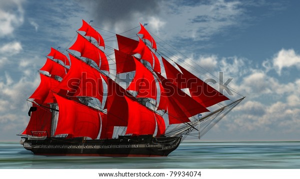 Ship Red Sails ภาพประกอบสต็อก 79934074