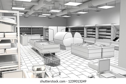 Shop Grocery Store Interior Visualization 3d Stock Illustration ...