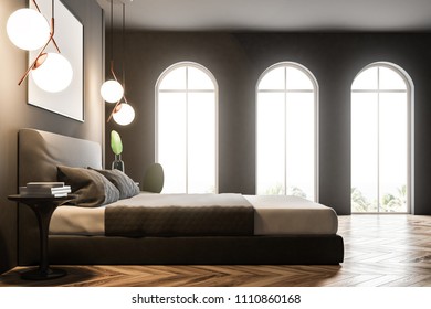 Side View Bedroom Interior Gray Walls Stock Illustration 1110860168 ...