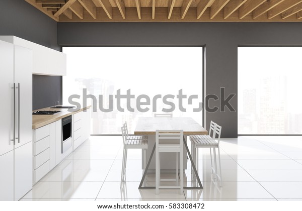 Side View Modern Kitchen Interior Dark Stock Illustration 583308472 ...