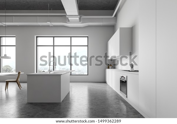Side View Modern Kitchen White Walls Stock Illustration 1499362289