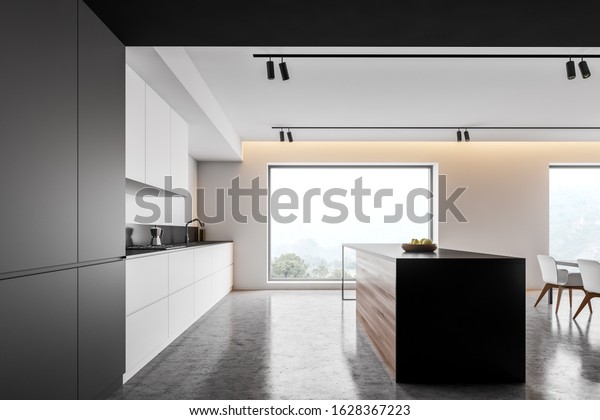 Side View Modern Kitchen White Walls Stock Illustration 1628367223 ...