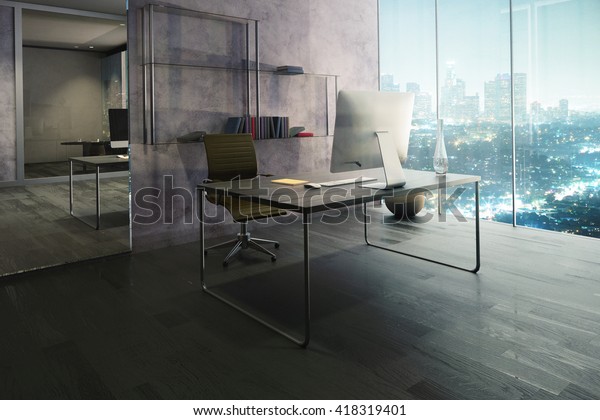 Side View Office Interior Workplace Wooden 스톡 일러스트 418319401 | Shutterstock