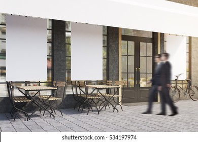Side View Two Men Entering Cafe Stock Illustration 534197974