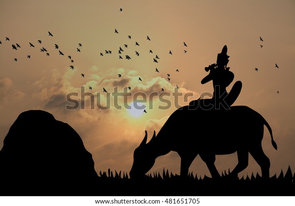 Silhouette Devil Flute Player Sitting On Stock Illustration 481651705 ...