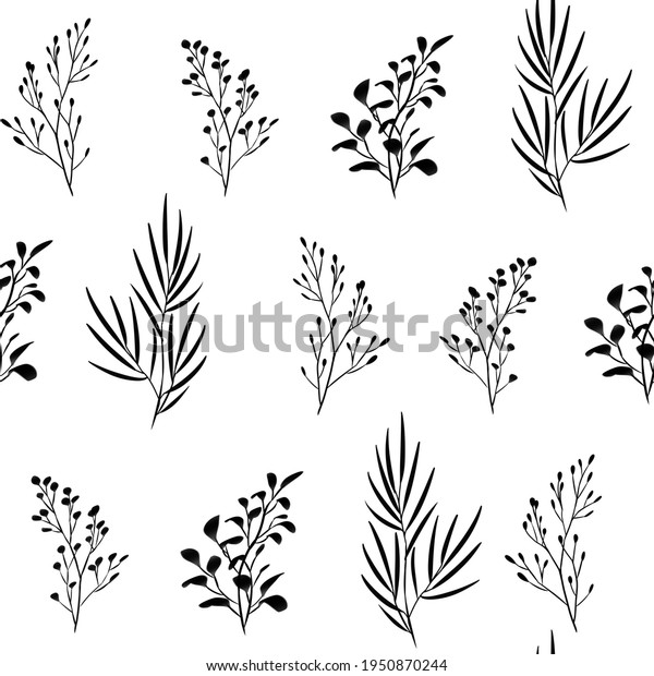 Silhouette Tree Branches Leaves Bitmap Isolated Stock Illustration ...