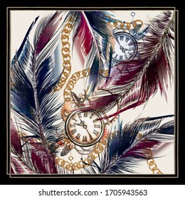 Silk Scarf Design Feather Pattern Stock Illustration 1705943563 ...