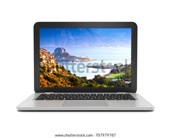 「Silver Laptop Computer Screen Showing Kos」のイラスト素材 707979787 | Shutterstock