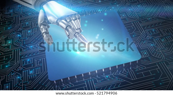 Silver Robot Arm Pointing Something Against Stock Illustration ...