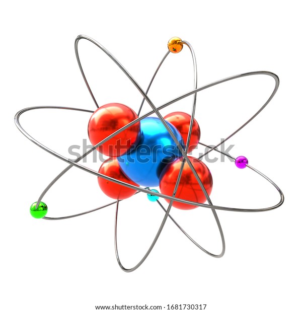 Simple Atom Model Isolated On White Stok İllüstrasyon 1681730317