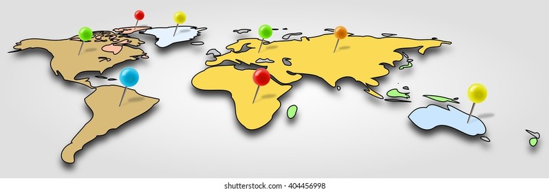 Simple Colored World Map Office Pins Stock Illustration 404456998 ...