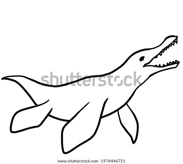 Simple Realistic Mosasaurus Line Drawing : illustration de stock ...