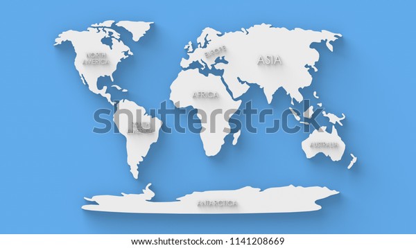 Simple White Map Continents Named On Stock Illustration 1141208669 ...