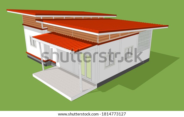 Single Storey House 3d Rendering Template 库存插图 1814773127 | Shutterstock