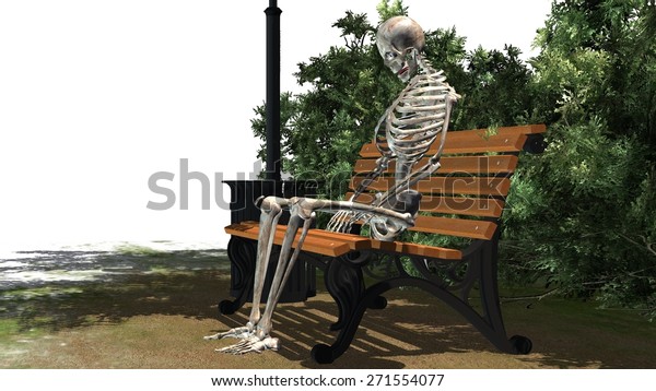 Skeleton Sitting On Park Bench Under Stock Illustration 271554077