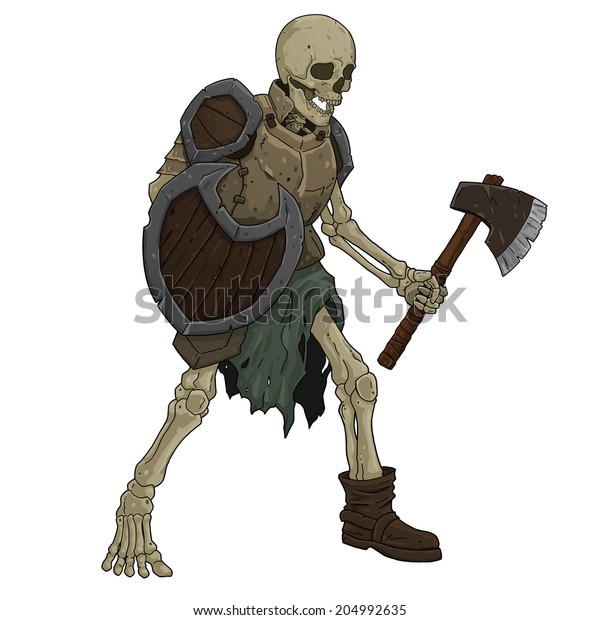 Skeleton Warrior Axe Shield On White Stock Illustration 204992635