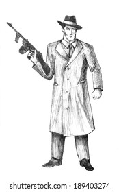 Ilustrasi Stok Sketch Illustration Man Holding Gun 189403274 | Shutterstock