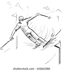 Skiing Man Hand Drawing Sketch Illustration: ภาพประกอบสต็อก 141666991 ...