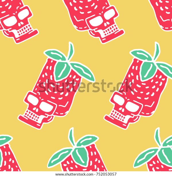 Skull Strawberry Pattern Head Skeleton Red Stock Illustration 752053057 ...
