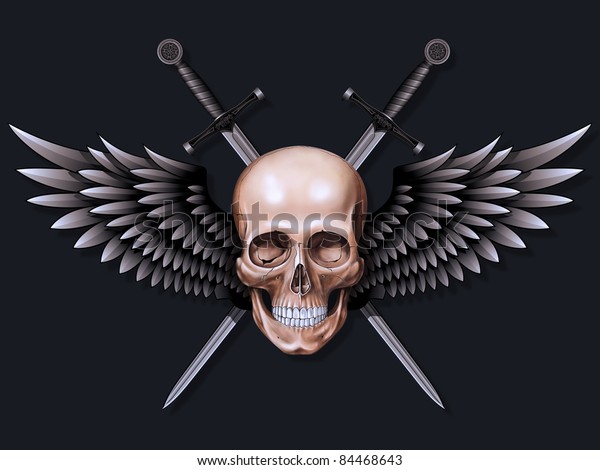 Skull Two Swords Wings Stock Illustration 84468643 | Shutterstock