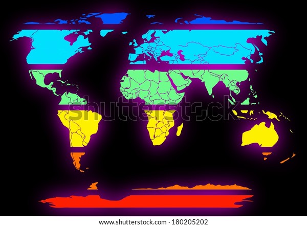 Sliced World Map Colored Continents On Stock Illustration 180205202 ...