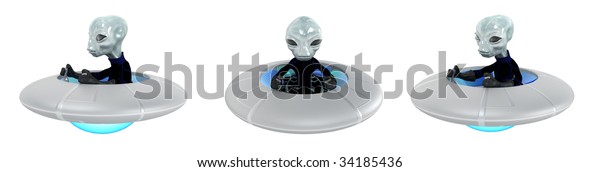 Small 3d Grey Alien Driving Ufo 库存插图 34185436 | Shutterstock