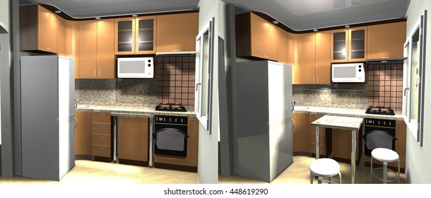 Small Kitchen Builtin Sliding Table 3d Stock Illustration 448619290 ...