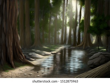 Small River Under Big Tree Stock Illustration 1512875963 | Shutterstock