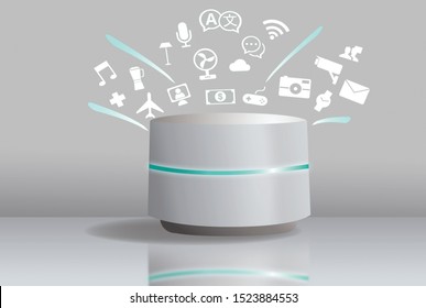 Smart Home Assistant Device Virtual Assistant: стоковая иллюстрация ...
