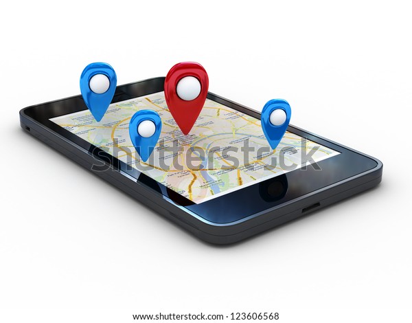 Teléfono inteligente con mapa y geolocalización. Imagen de ...