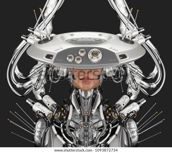 Smart Robot Huge Ai Hat 3d Stock Illustration 1093872734