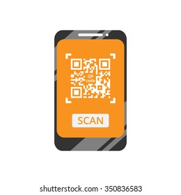 Smartphone Scan Qr Code Orange Screen: ภาพประกอบสต็อก 350836583 ...