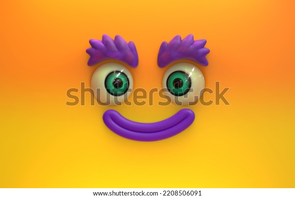 Smiling Cute Monster Creature 3d Face Stock Illustration 2208506091 ...