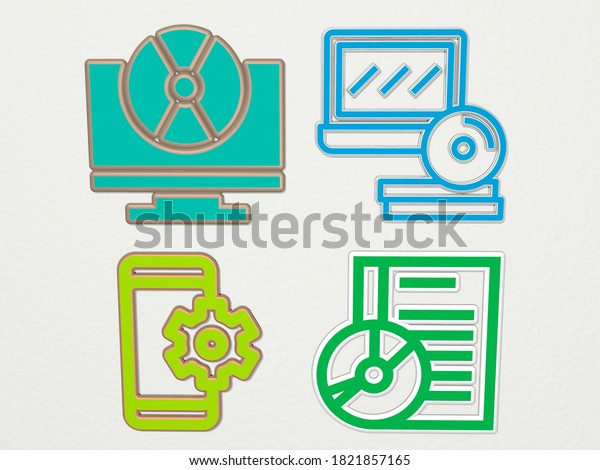 conjunto de iconos de software 4, ilustración 3D