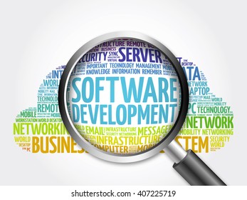 Software Development Word Cloud Magnifying Glass Stock Illustration ...