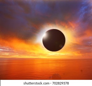 Solar Eclipse Sunset Over Sea Stock Illustration 702829378 | Shutterstock