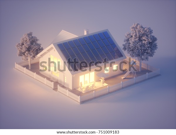 Solar House 3d Rendering Stock Illustration 751009183