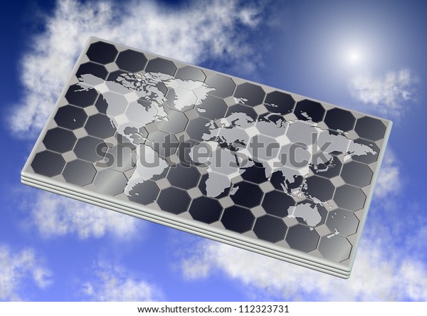 Solar Panel World Map On Blue Stock Illustration 112323731 | Shutterstock
