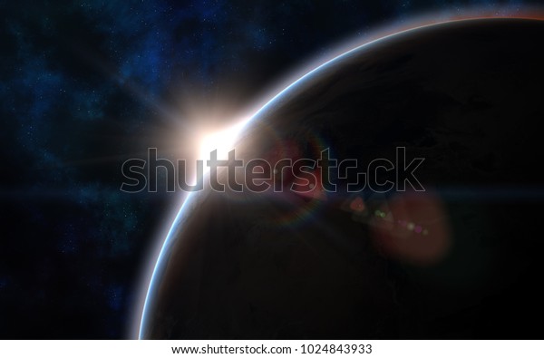 Solar System Earth Sunset Space Landscape Stock Illustration 1024843933