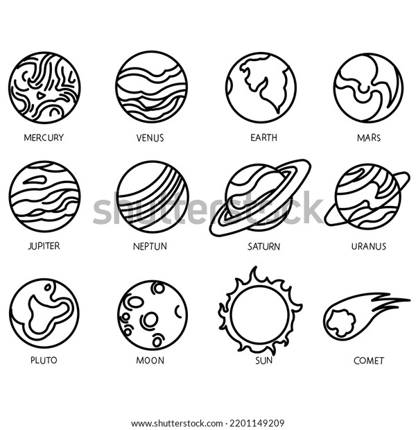 Solar System Planets Line Illustration Stock Illustration 2201149209 ...