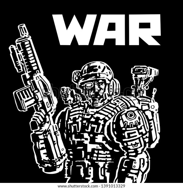 Soldier Future War Poster Science Fiction Stock Illustration 1391013329 ...