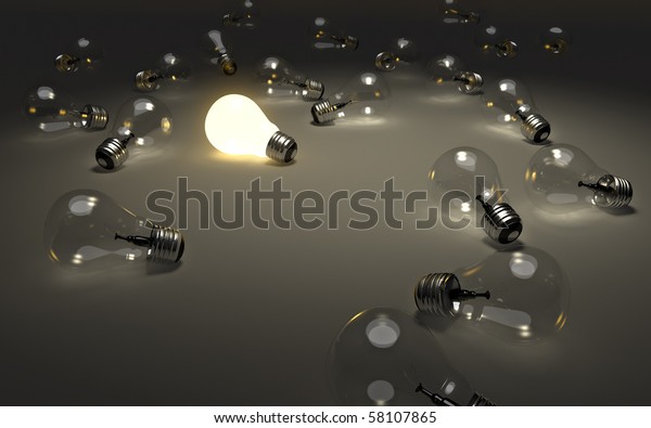 Some Light Bulbs Only One Glowing Stock Illustration 58107865
