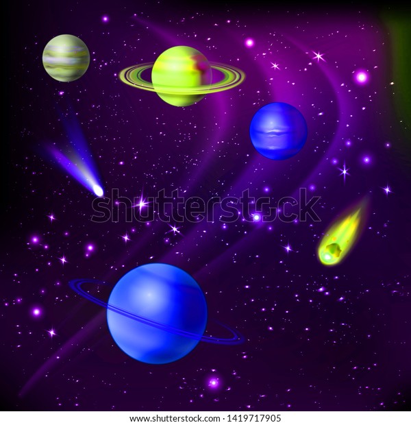 Space background with solar system planets comets and meteors beautiful ...
